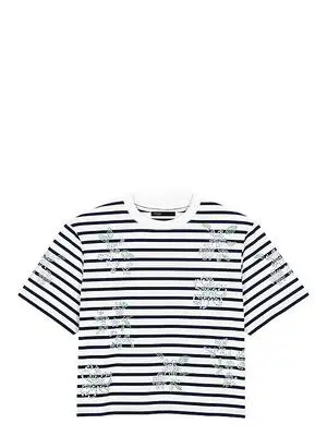 Maje Striped Cotton-jersey T-shirt With Crystal-flower Embellishments - White