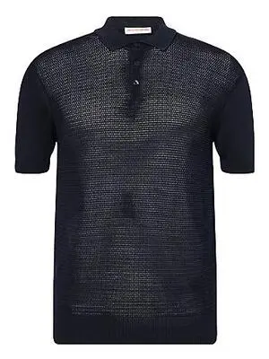 Orlebar Brown Burnham Textured-pattern Cotton-and-silk Polo Shirt - Night Iris