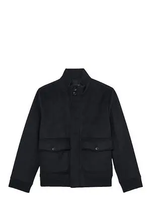 REISS Hadley Funnel-neck Wool Bomber Jacket - Navy