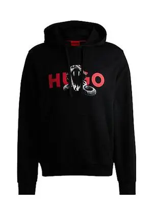 Hugo Branded-print Cotton-jersey Hoodie - Black