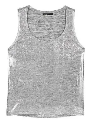 Maje Metallic Scoop-neck Stretch-knit Vest Top - Silver