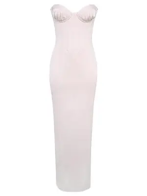 House Of Cb Valeria Corset Strapless Satin Midi Dress - Silver