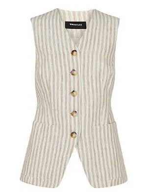Whistles Striped Linen Waistcoat With V-neck - Neutral