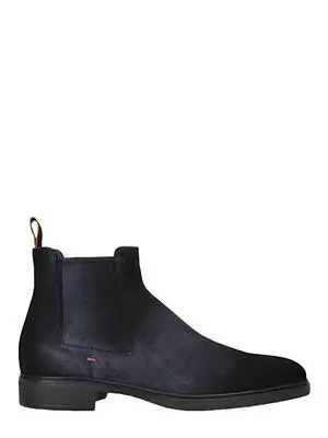 Santoni Flat Suede Chelsea Boots - Navy