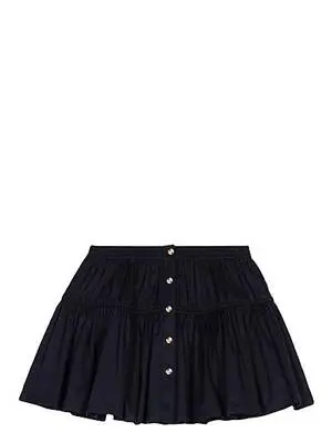 Maje Button-Down Elasticated-Waist Stretch-Cotton Mini Skirt Navy