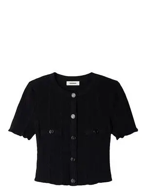 Sandro Cropped Pointelle-texture Knitted Top - Black