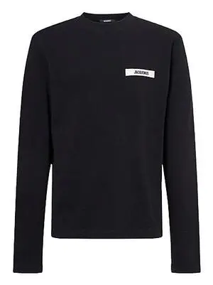 Jacquemus Grosgrain Logo Long Sleeve Cotton T-shirt - Black