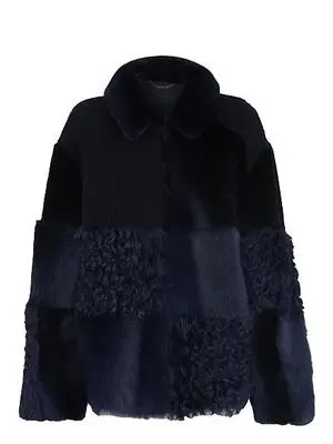Whistles Hema Relaxed-fit Shearling Coat - Navy/multi