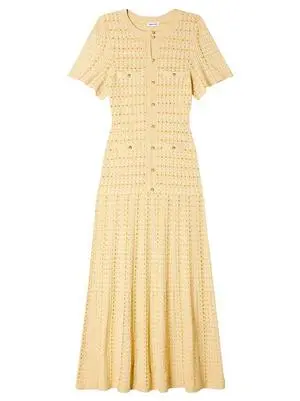 Sandro Rhinestone Embellished Knitted Maxi Dress Gold