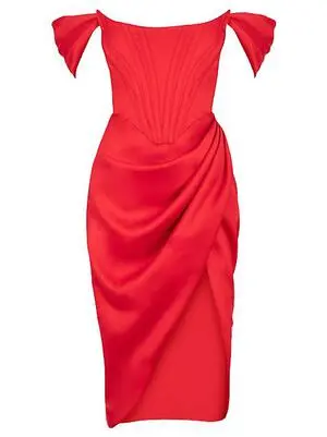 House Of Cb Loretta Off-shoulder Satin Midi Dress - Red