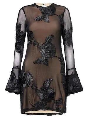 AMY LYNN Flower-appliqué Stretch-woven Mini Dress - Black