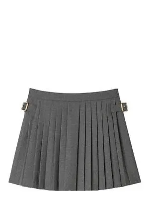 Sandro Sandro Pleated Mini Skirt With Buckle Detail Grey