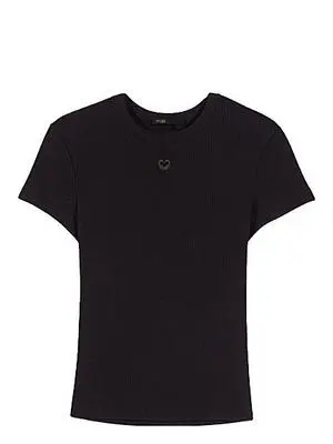 Maje Brand-embroidered Ribbed T-shirt - Black