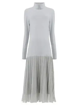 LEEM High Neck Knitted Midi Dress - Silver