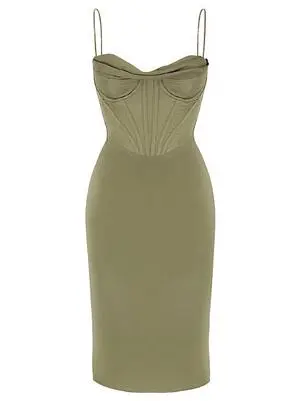 House Of Cb Myrna Corset Satin Midi Dress - Olive