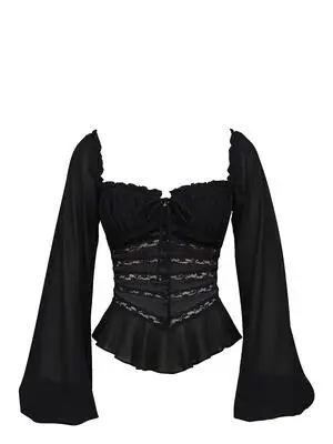 House Of Cb Georgette Peplum Corset Top - Black