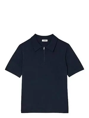 Sandro Zipped Stretch-woven Polo Shirt - Bleus