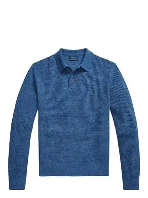 Polo Ralph Lauren Logo-embroidered Waffle-knit Polo Jumper - Blue