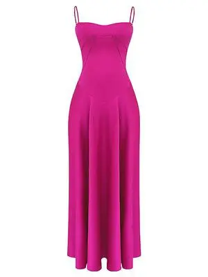 House Of Cb Fitted-bodice Lace-up Satin Maxi Dress - Fuchsia