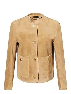 ARMA Sogno Round-Neck Suede Jacket 16 Olive
