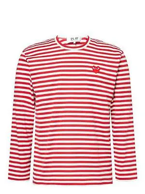 Play Comme Des Garcon Comme Des Garçons PLAY Striped Cotton-Jersey T-Shirt Red