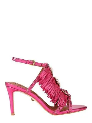 Kurt Geiger Jewel Fringed Heeled Sandals - Fuchsia