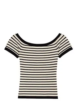 Maje Boat-neckline Stripe Ribbed-knit Top - Bleus