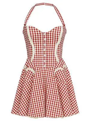 House Of Cb Gingham Stretch-cotton Mini Dress - Red