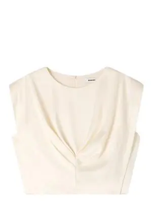 Sandro Pleated Round-neck Crop Top - Ecru