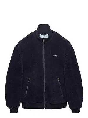 Prada Funnel-neck Fleece Jacket With Logo Patch - Blue