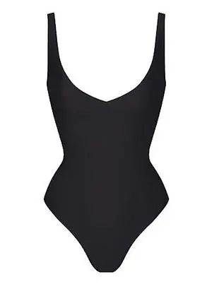 SKIMS Plunge-neck Thong Bodysuit - Onyx