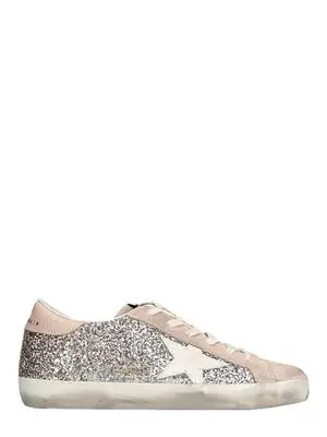 GOLDEN GOOSE Super Star Glitter-Embellished Low-Top Trainers Silver Com