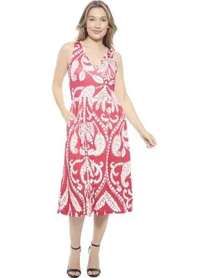 24SEVEN COMFORT APPAREL Paisley Sleeveless Fit & Flare Midi Dress - Red Multi