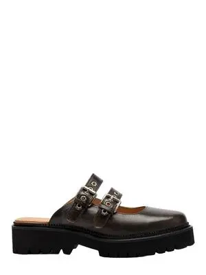 MARC NOLAN Lexi Leather Double-buckle Lug Mules - Brown Distressed