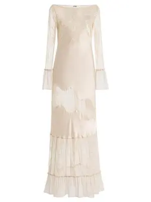 SLEEPING WITH JACQUES Erica Lace-inset Silk Maxi Dress - Neutral