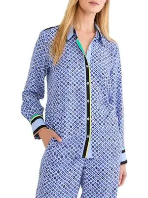 NIC+ZOE Mosaic Print Button-up Shirt - Blue Multi