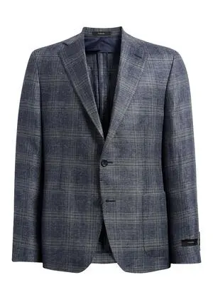 VINCE Icon Relaxed Fit Plaid Slub Linen & Wool Sport Coat