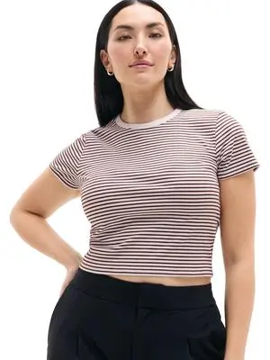Athleta Ribbed Crop T-shirt - Martina Stripe Woodland