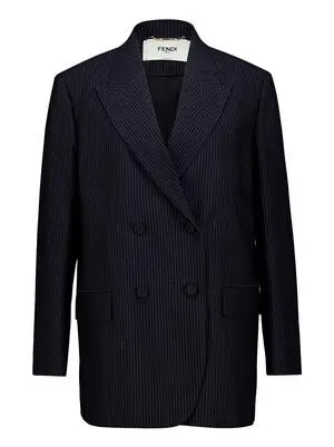Fendi Pinstriped Wool Double-breasted Blazer - Blue