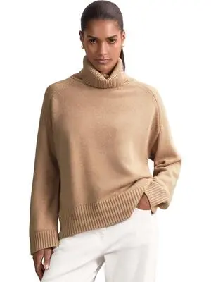 REISS Wool-Cashmere Roll-Neck Jumper Camel