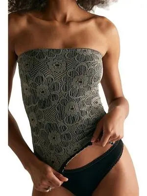 Free People Intimately Textured Floral Tube Top - Black