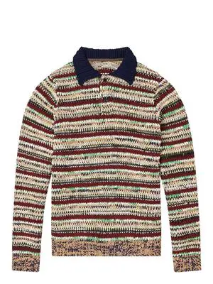 Sacai Knitted Cotton-blend Polo Shirt - Neutrals
