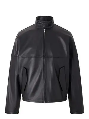 Bottega Veneta Intrecciato-trimmed Leather Blouson Jacket - Black
