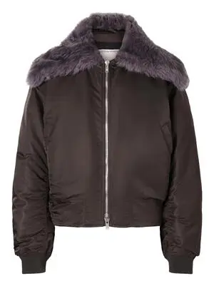 Bottega Veneta Padded Plush-trimmed Satin Bomber Jacket - Brown