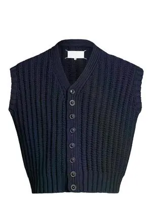 MAISON MARGIELA Ribbed Wool V-neck Vest - Blue