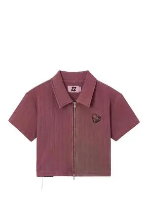 Izzue Zip-up Cropped Knitted Top - Pink