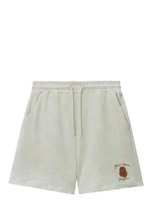 FINGERCROXX Embroidery Drawstring Cotton Shorts - Neutrals