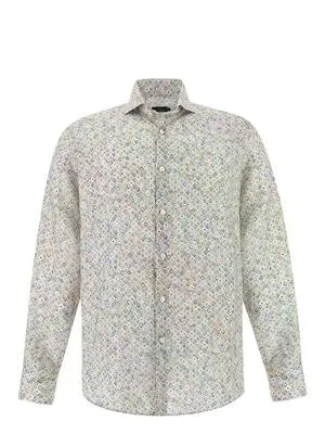 Paul & Shark Geometric Watercolour Pattern Linen Shirt - Neutrals