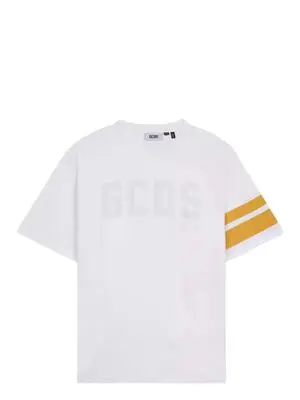 Gcds Front-logo Stripe-details Cotton T-shirt - White