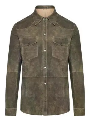 GIORGIO BRATO Leather Shirt Jacket With Chest Pockets - Green